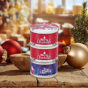 DOITOOL 12 Pcs Christmas Cookie Tin with Lids,Round Metal Cookie Box Christmas Candy Jars,Festive Cookie Containers Xmas Tin Box,Christmas Tinplate with Lids for Storing Candies Biscuits Treat