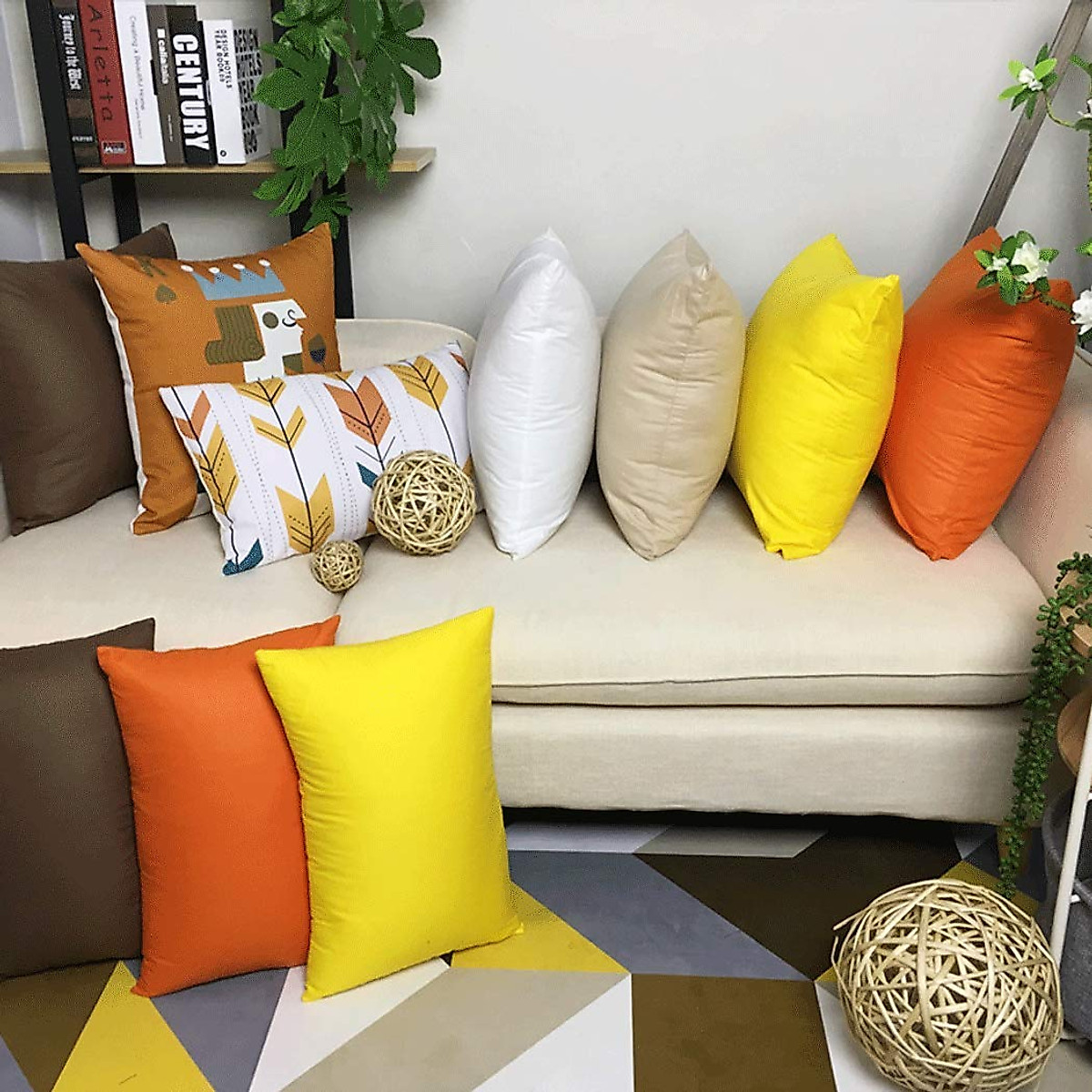 8-Pack 100% Cotton Comfortable Solid DIY Decorative Throw Pillow Case for Christmas Halloween Couch Sofa (4-Pack Black and 4-Pack White)