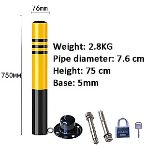 Parking Bollards with Lock, Parking Barrier Space Saver, Metal Sign Posts Steel Safety Bollard Traffic Pole(Size:500x76mm) (750x76mm)