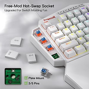 Redragon K585 DITI One-Handed RGB Mechanical Gaming Keyboard, 42 Keys Type-C Professional Gaming Keypad w/Upgraded Hot-Swappable Socket, 7 Onboard Macro Keys & Detachable Wrist Rest