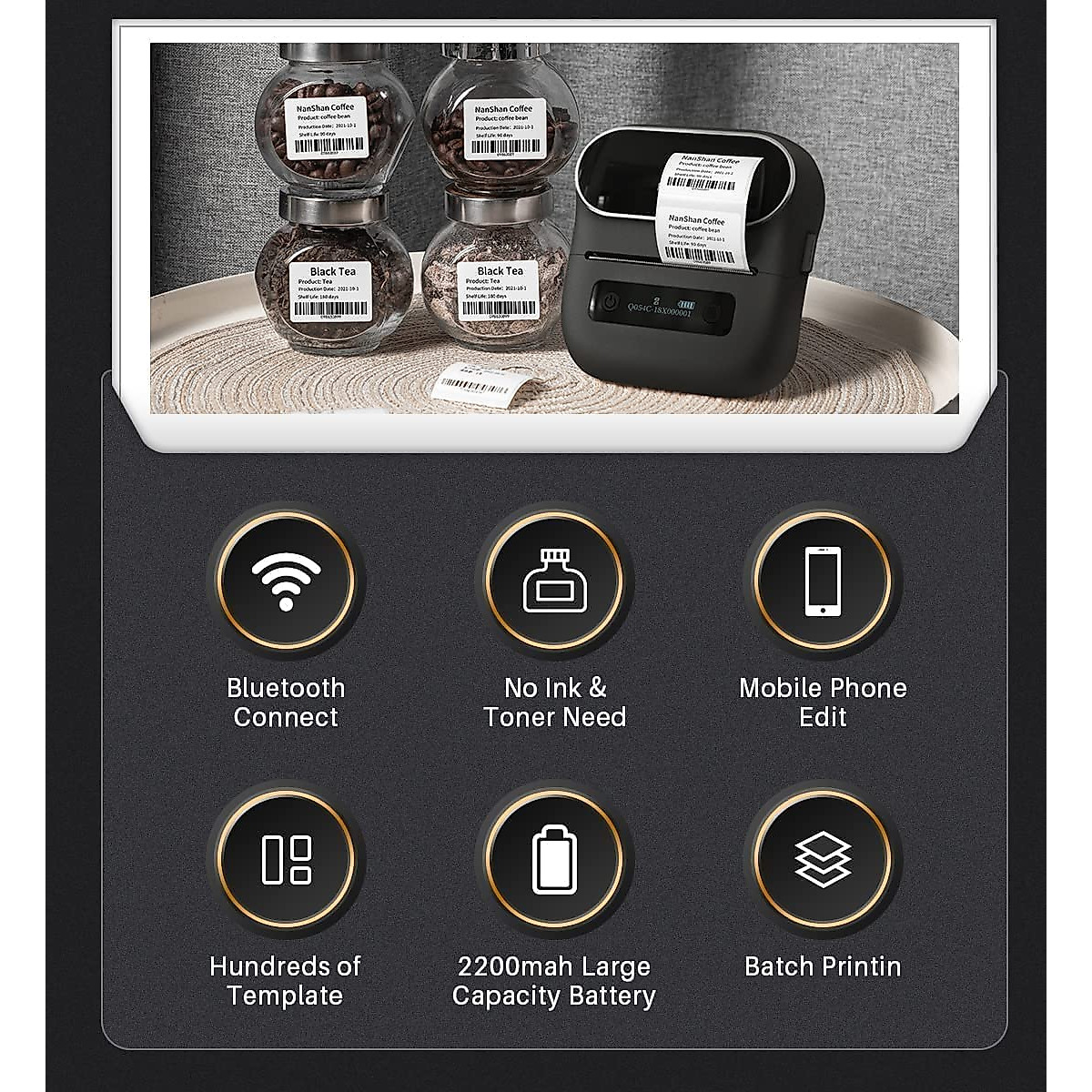 Phomemo M220 Label Maker - 3.14 Inch Barcode Printer - Portable Bluetooth Thermal Label Sticker Maker Machine for Mailing, Jars, Qr Code, Address, Compatible with iOS, Android,with 4 Rolls Labels