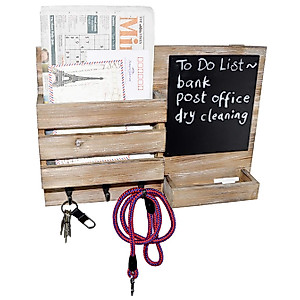 DUCIHBA Key Hooks Holder, Entryway Mail Sorter Envelope Organizer Chalkboard, Leash Purse Hanging Rack, Home Decorative Wall Floating Shelf, 16.5” W x 12" H x 4” D, Rustic Wood Grey