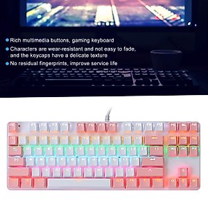 PUSOKEI Mechanical Gaming Keyboard, 87 Keys Keyboards RGB LED Rainbow Backlit Wired Keyboard, Mechinal Gaming Keyboard White+Pink, Mechanical Keyboard,Plug and Play(White)