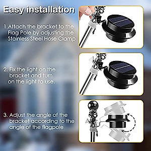 Solar Flag Pole Light, White 6000k Bright 13LEDs for 5ft 6ft Flag Pole Light Solar Powered, Waterproof Outdoor Flagpoles Led Lights Outside House Garden Yard American Flags Decorations, Black Round