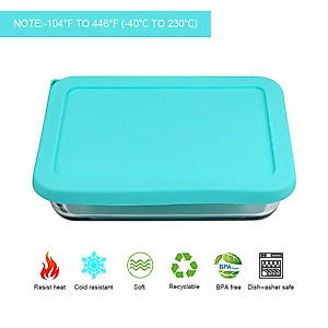 Sophico 3 Cup Rectangle Silicone Storage Cover Lids Replacement for Pyrex 7210-PC Glass Bowls, Container not Included (MINT, 2 Pack)