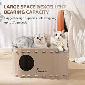 Hervimo Cat Beds for Indoor Cats, 2 in 1 Large Cat House, Foldable Cat Tunnel Enclosed Bed, Scratch Resistant Cat Bed Cave for Large Cats Up to 25lbs & Multiple Small Cats, Dark Camel