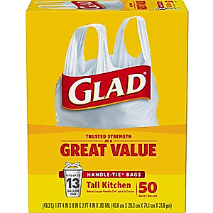 GLAD Tall Kitchen Trash Bags, 13 Gallon Handle Tie Trash Big for Kitchen, Unscented, 50 Count (Pack of 4)