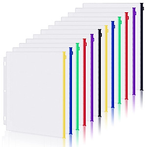 Antner 12 Pack Letter Size Binder Pockets 3 Holes 9.8" x 11.4" Zipper Binder Pouch Document Folders for 3 Ring Binder, 6 Multicolor Zipper Binder Inserts Loose Leaf Filling Bags for Office School Home