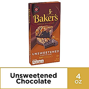 Baker's Premium Unsweetened Chocolate Baking Bar, 4 Ounce (Pack of 12)