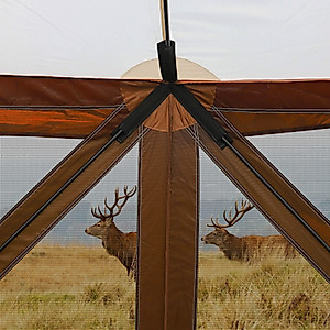 XGEAR 6 Sided Pop Up Camping Gazebo 11.5’x11.5’ Instant Canopy Tent Sun Shelter Screen House with Mosquito Netting, for Patio, Backyard, Outdoor,Brown