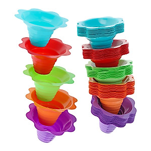 Lot45 Snow Cone Bowls - Reusable Colorful Plastic 100pc Shaved Ice Flower Cups - Holds 4oz of Desserts and Snacks