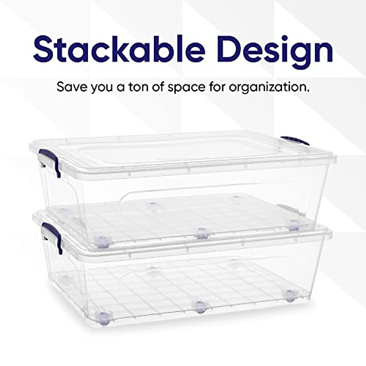 Superio Under Bed Clear Storage Bin with Lid, Stackable Plastic Storage Container with Latch Closure (42 Quart- Under Bed)