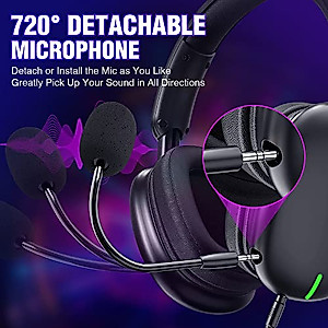 WolfLawS TA82 Wireless Gaming Headset with Detachable Noise Canceling Microphone for PS5 PS4 PC, 2.4GHz USB Gamer Headphones with 7.1 Surround Sound, Memory Foam Ear Pads, Wired Mode for Controller