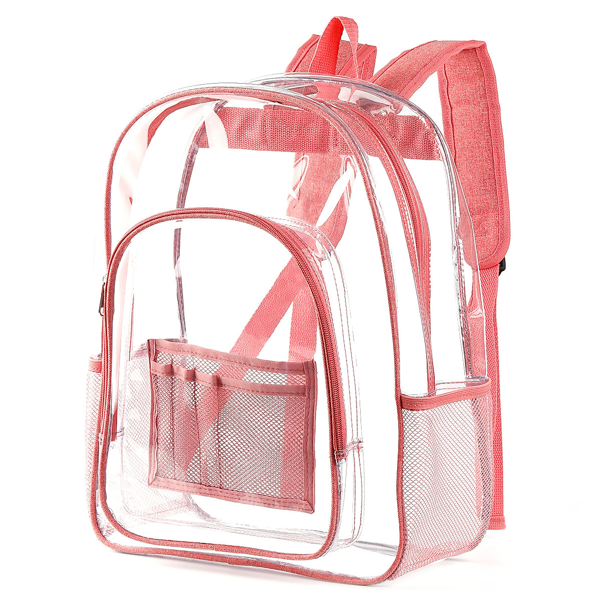 Keepcross Pink Clear Backpack for Women Girls,Heavy Duty Clear Bookbags for School College Work Security