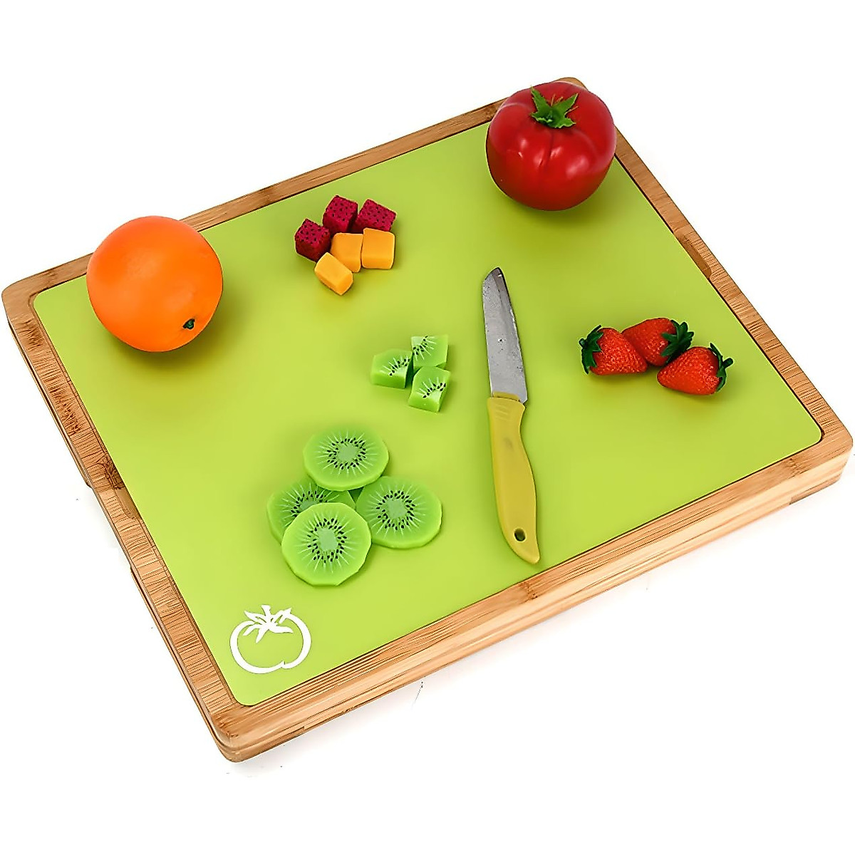 Hampton Homeware Large Bamboo Wood Cutting Board Set with 6 Color-Coded Flexible Cutting Mats with Food Icons to Prevent Cross-Contamination - Ultimate Culinary Chopping Board Set