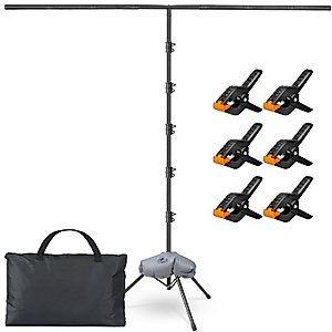 Svopy T-Shape Backdrop Stand Kit - 8 x 5.3ft Adjustable Photo Backdrop Stand - Portable Sturdy Back Drop Stand for Photoshoots, Parties, Wedding and Decoration with 6 Spring Clamps, Sandbag, Carry Bag