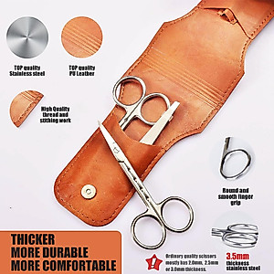 HANTEKAS Professional Stainless Steel Curved Rounded Facial Hair Scissors Tweezers Set For Men Moustache, Nose Hair, Beard Trimming Scissors,Safety Use for Eyebrows,Eyelashes,Ear Hair - PU Leather Bag