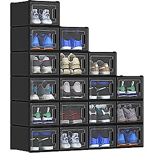 YITAHOME XL Shoe Storage Box, 18 PCS Shoe Storage Organizers Stackable Shoe Storage Box Rack Containers Drawers - Black (X-Large Szie-Fit for All Size Shoes)