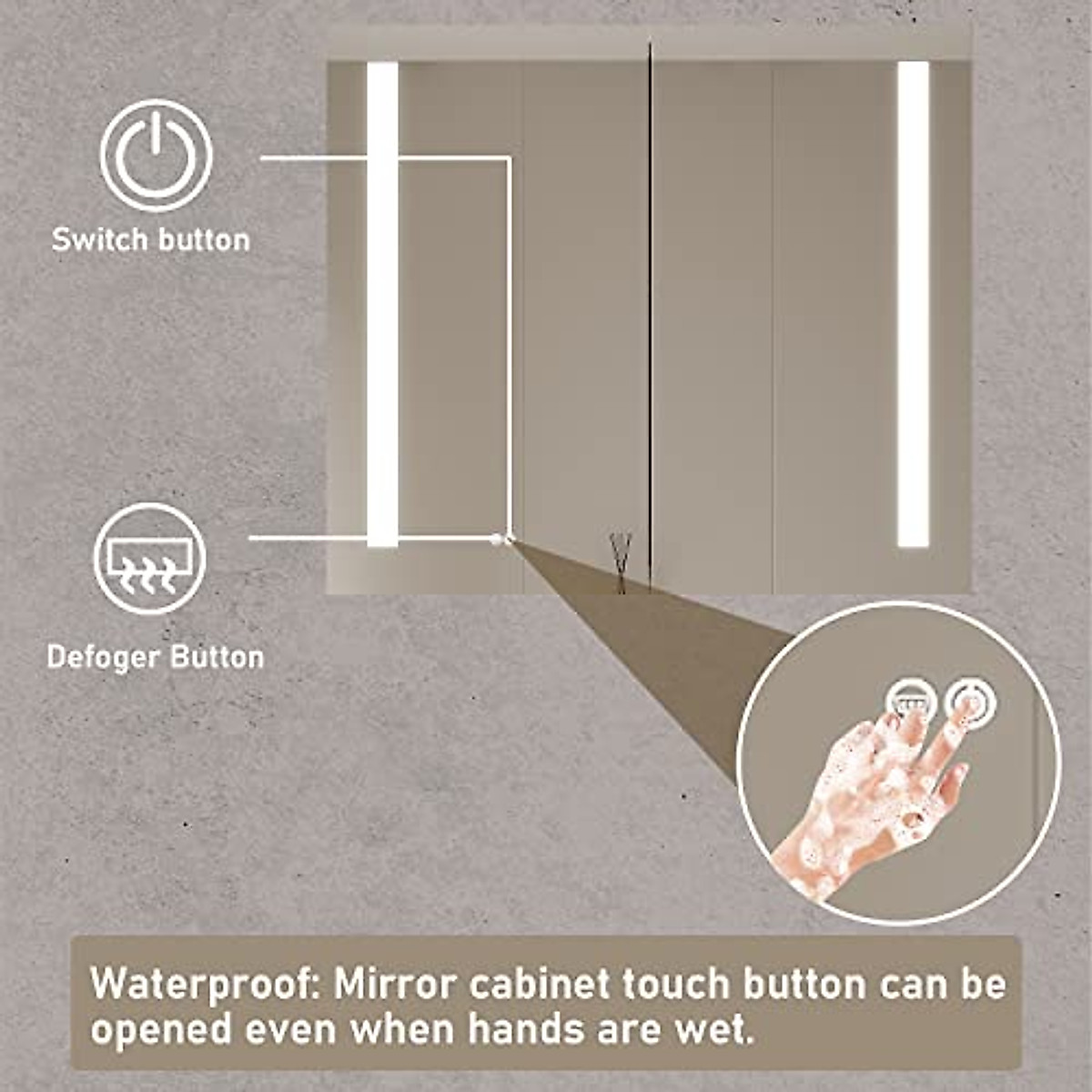 MIRPLUS 36 x 30 inch Medicine Cabinet with LED Vantiy Mirror, Recessed or Surface Mount Anti-Fog Large Storage Double Door Lighted Aluminum Bathroom Cabinet with Touch Switch (Half Light)