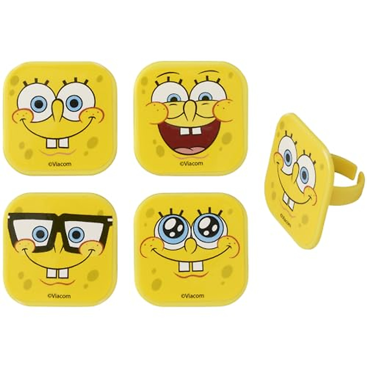 DecoPac SpongeBob SquarePants™ Mood Faces Rings, SpongeBob Cupcake Decorations Featuring SpongeBob SquarePants, Yellow - 24 Pack