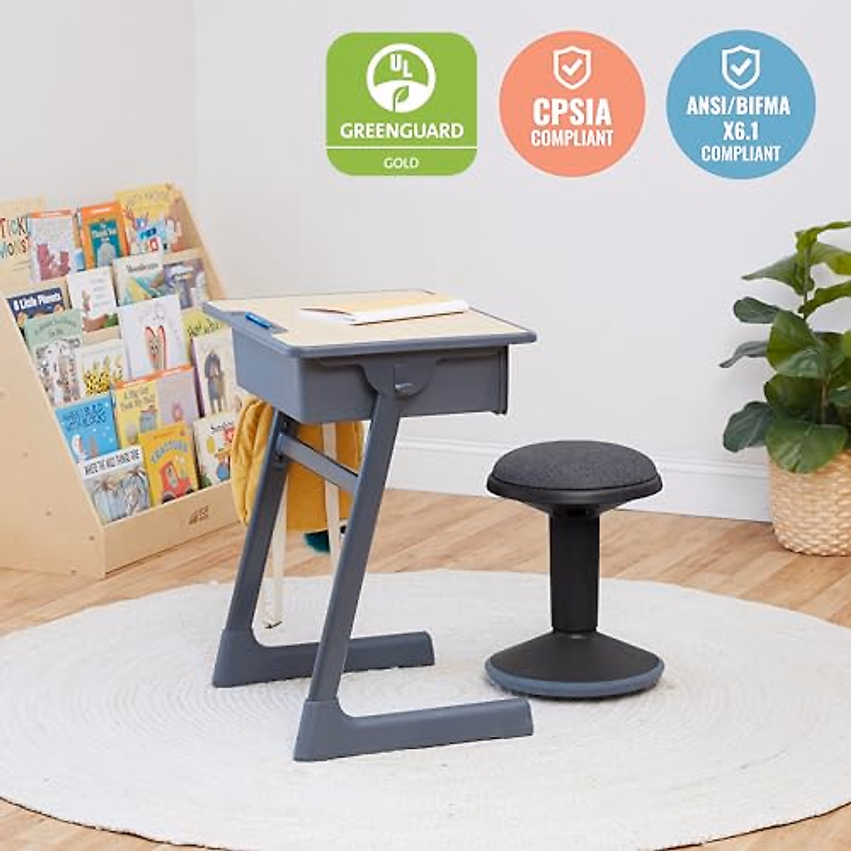 ECR4Kids Sitwell Wobble Stool with Cushion, Adjustable Height, Active Seating, Black
