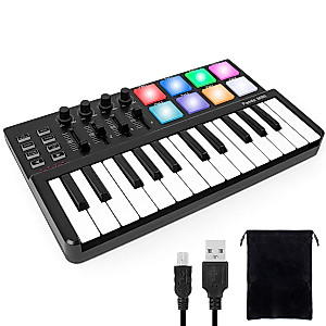 Midi Controller, lotmusic Worlde TUNA PANDA MINI 25 Keys Portable USB Midi Keyboard with 8 RGB Backlit Colorful Drum Beat