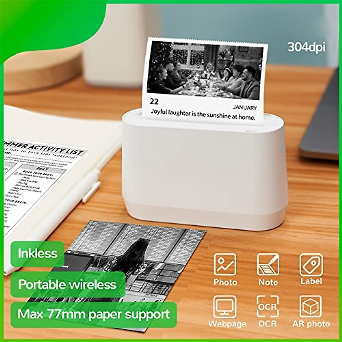 N/A Multi-Functional Mini Thermal Printer Pocket BT 304DPI Portable Photo Mobile Printer Receipt Label Maker