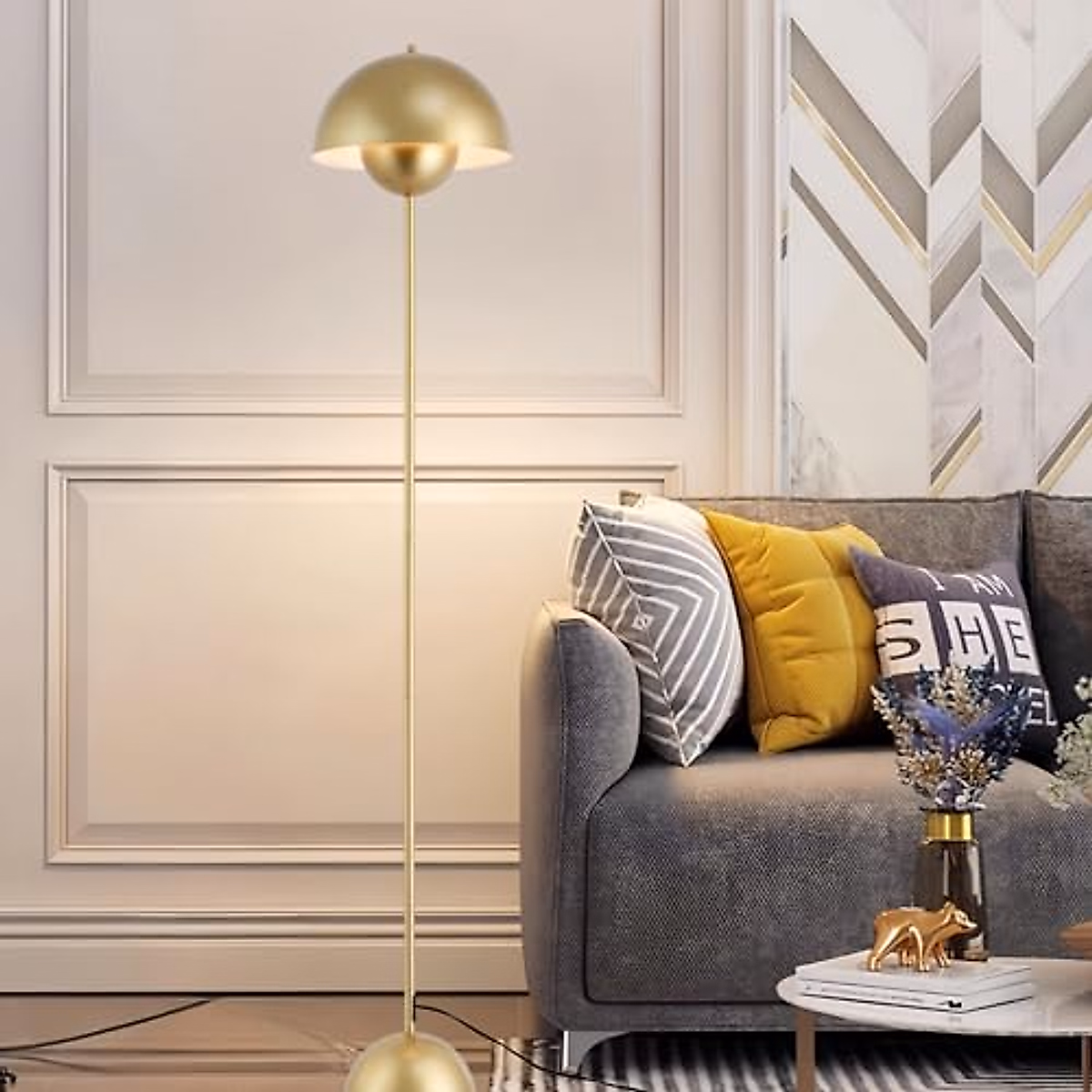 COSYLUX Modern Floor Lamp for Living Room, Industrial Tall Standing Lamp for Bedroom, Metal Shade Reflecting Light Reading Floor Lamp for Office, Nursery Room, Corner(Gold)