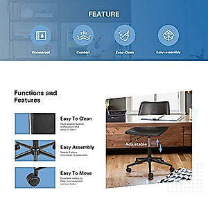 Furmax Mid Back Task Chair PU Leather Adjustable Swivel Office Chair Bucket Seat Armless Computer Chair Modern Low Back Desk Conference Chair (Black)