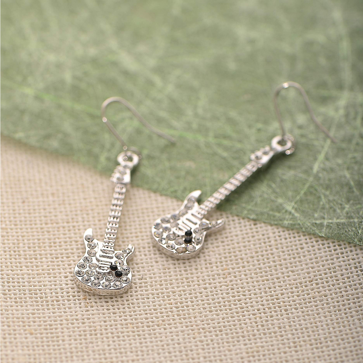 Spinningdaisy Crystal Electric Hanging Guitar Earrings