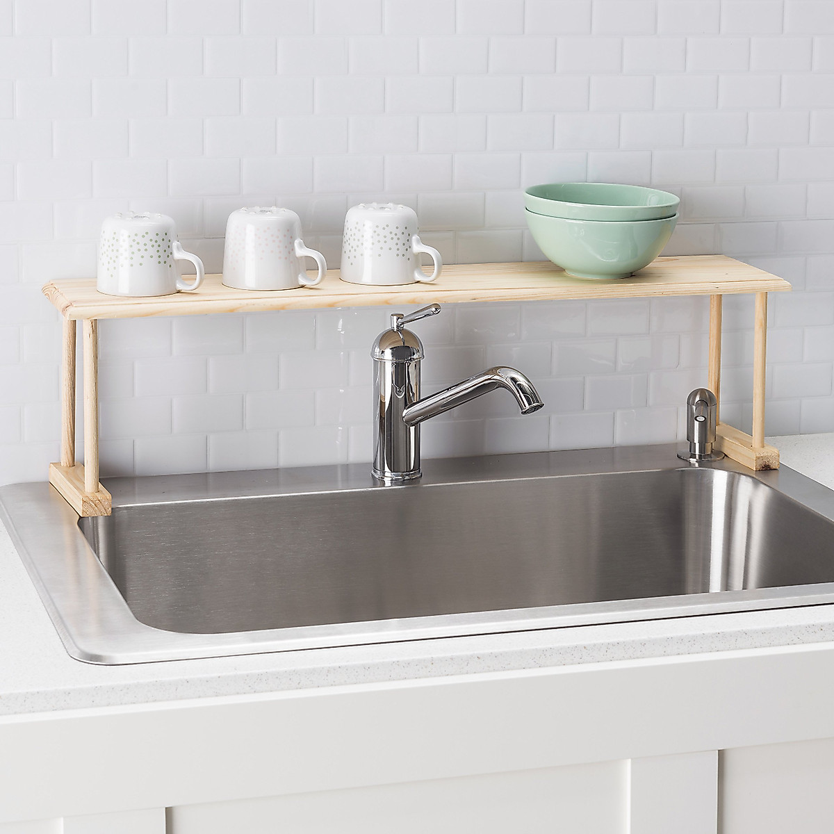 Home Basics SS01003 30 Inch Over Sink Shelf Wood