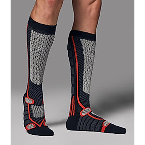 TSLA Men and Women Winter Ski Socks, Calf Compression Snowboard Socks, Warm Thermal Socks for Cold Weather, 2pairs Black/Black &amp; Orange, Medium