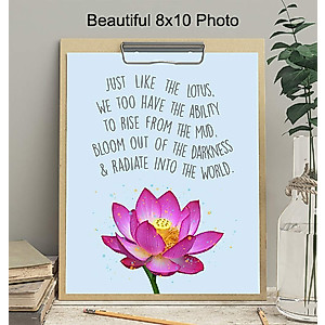 Inspirational Zen Lotus Quote Wall Art Decor Print - Spiritual 8x10 Home, Office, Apartment, Yoga Studio, Meditation Room Decor - Motivational Gift for Buddhist, Buddha Fan - Unframed Poster Print