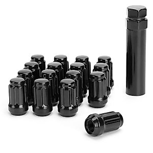 ATV M10x1.25 Aftermarket Lug Nuts for Most Honda Yamaha Kawasaki Suzuki, dynofit 16pcs+1socket 10mm-1.25 Black Spline Drive Conical/Cone Lugnuts for Arctic Cat/Can-Am Tuner Quad, 19mm/21mm Hex Key
