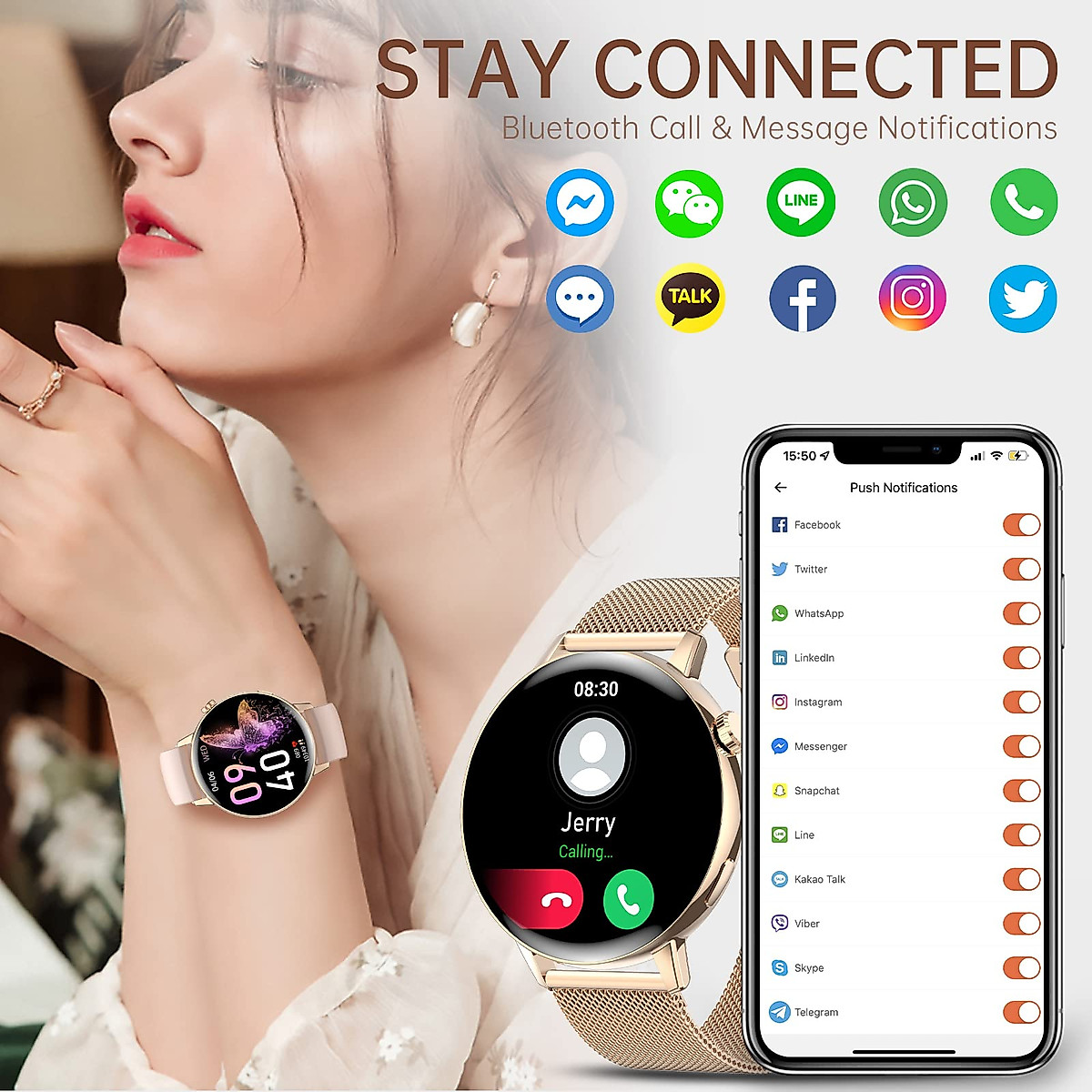 Smart Watch for Women (Make/Answer Call),1.32"HD Screen Smartwatch for Android and iOS Phones Compatible,Fitness Tracker with Heart Rate Sleep Monitor AI Voice digital Waterproof Watch for Women.