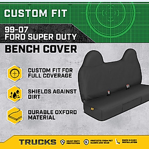 Caterpillar Custom Fit Front Bench Seat Cover with Utility Pockets for Ford F250 / F350 / F450 / F550 (1999-2007) - Durable Black Oxford Super Duty Interior Truck Seat Cover