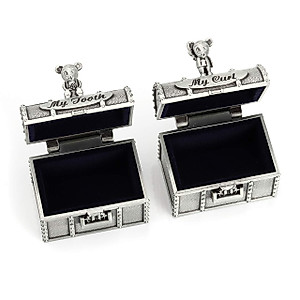 Mogoko Baby Tooth Treasure Chest Box, Silver Tooth Holder and Curl Organizer Set, Cute Teeth Fairy Keepsake Box for Child Kids