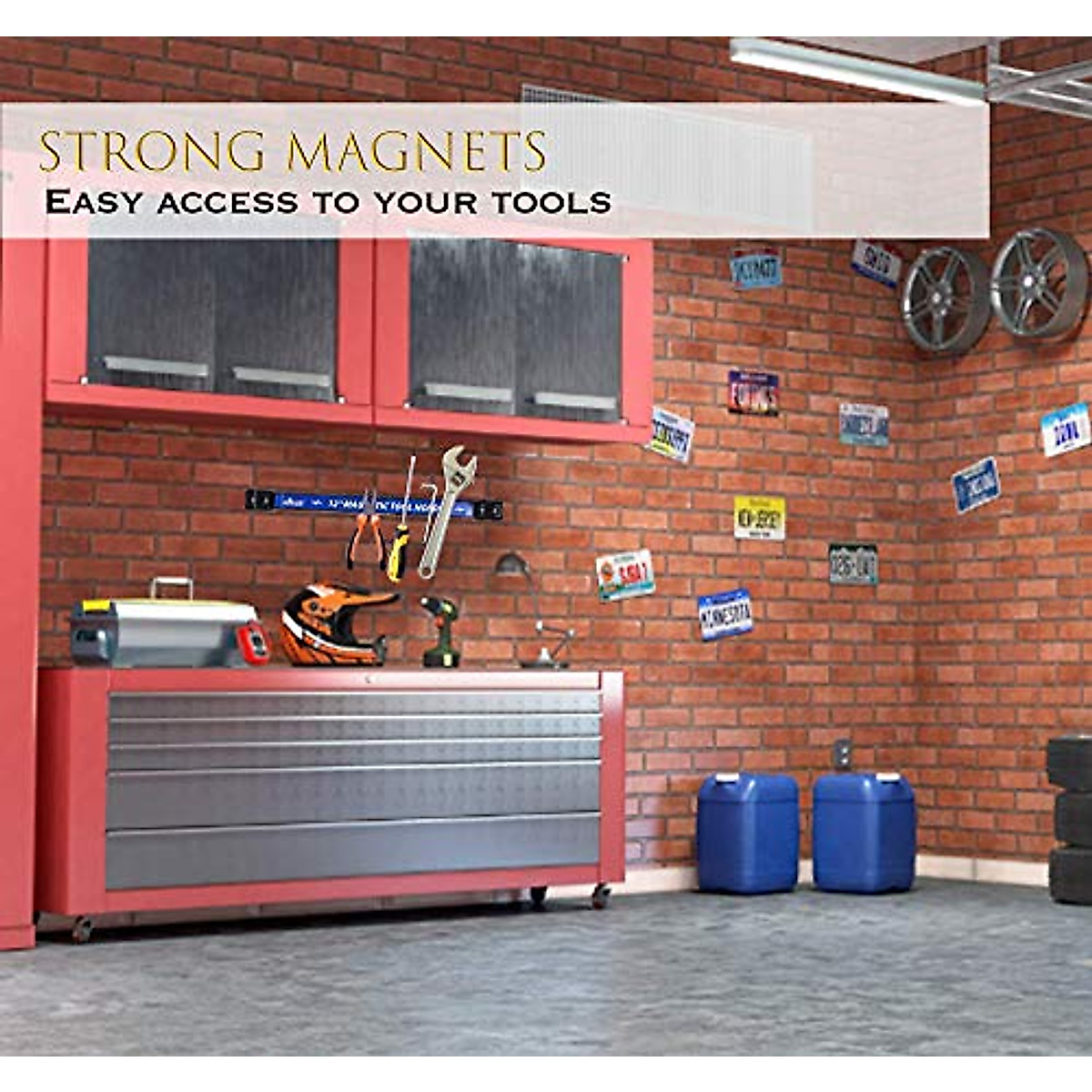 EHOMEA2Z Magnetic Tool Holder 4 Pack Heavy-Duty 12 Inch Rack, Magnetic Wrench Rack, Magnetic Strip for Walls, Garage Accessories, Shed and Shop Magnetic Organizer, Gifts for Men