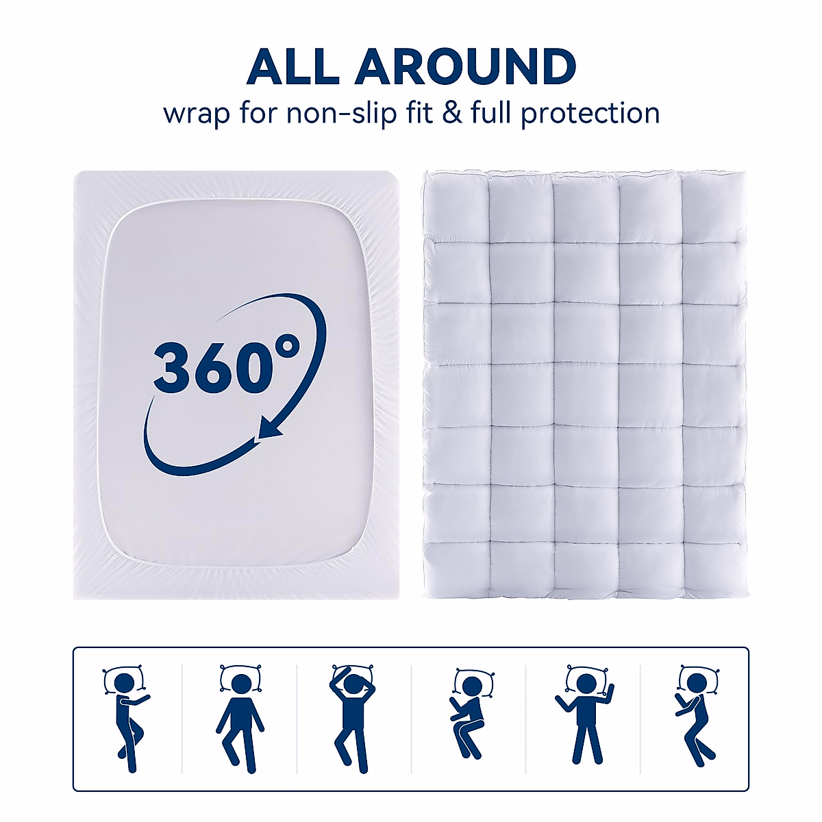 BDEUS Twin Mattress Topper, 1450 GSM Plush Pillow Top for Back Pain Relief, Quilted Fitted Mattress Protector with 8-21" Deep Pocket, Soft Mattress Pad Twin Size - 39"x 75" White