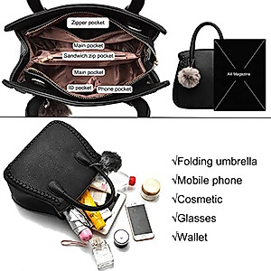 XingChen Purses and Handbags for Women PU Leather Top Handle Satchel Ladies Shoulder Tote Bags(Black)