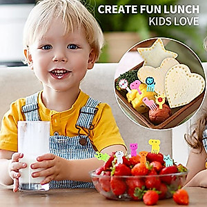 Sandwich Cutter and Sealer Set,14 Pcs Uncrustables Maker Bread Cutters DIY Cookie Cutters Fruit Vegetable Cutter Shapes for Kids Boys & Girls Bento Lunch Box with 16 pcs Animal Food Picks