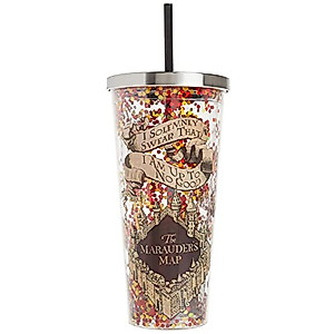 Spoontiques - Harry Potter Tumbler - Solemnly Swear Glitter Cup with Straw - 20 oz - Acrylic - Multicolored