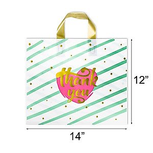 Elsjoy 80 Pack Thank You Bags Plastic Shopping Bags, 14 x 12 Thick Merchandise Bags Reusable Boutique Bags with Loop Handle, Heart and Stripe Retail Gift Bags for Parties, Business, Wedding Favor