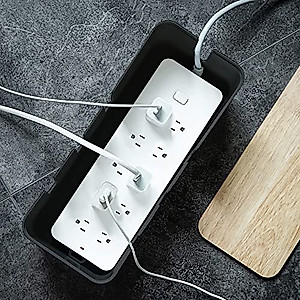 Cable Management Box by Baskiss, Solid Wood Lid, Cord Organizer for Desk TV Computer USB Hub System to Cover and Hide & Power Strips & Cords (Black, Medium)