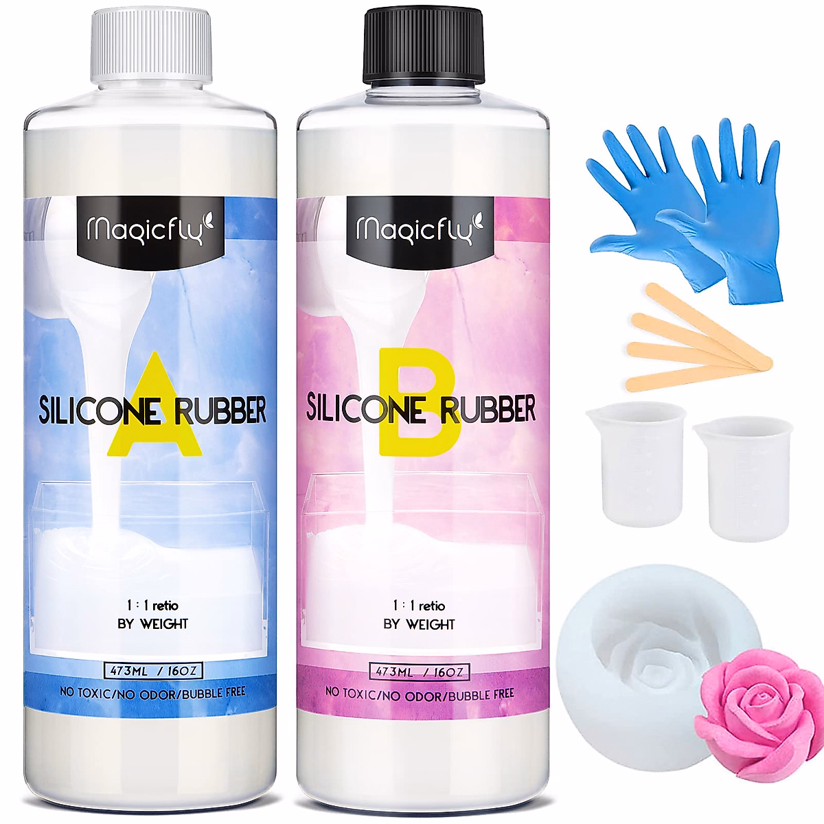 Magicfly Silicone Mold Making Kit, Liquid Silicone Rubber 32oz, Translucent Clear Mold Making Silicone Rubber, for Casting Resin Molds, Silicone Molds, Soap, Candle, Clay