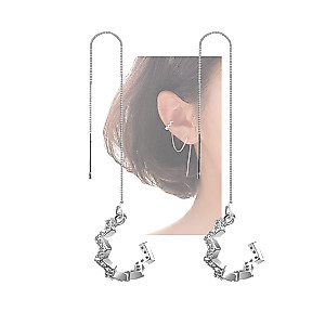 SLUYNZ 925 Sterling Silver Wave Cuff Earrings Wrap Tassel Earrings for Women Threader Earrings Chain