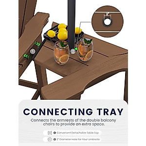 KINGYES Embossed Balcony Chair, Tall Adirondack Chair Set of 2 Outdoor Adirondack Barstools with Connecting Tray, High Airondack Chair with Wood Grain, Brown