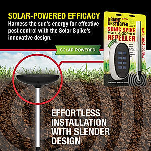 The Giant Destroyer Sonic Spike Mole & Gopher Repeller - Solar Powered Ultrasonic Animal Repellent Spikes - Repels Rodents from Lawn, Garden, & Home (1 Pack)