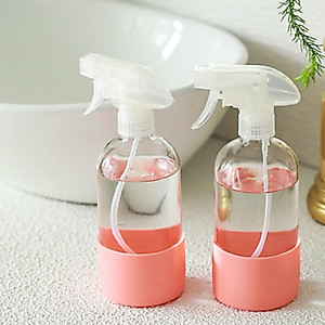 ZOOFOX 4 Pack Empty Clear Glass Spray Bottles, 16 oz Spray Bottle Dispenser with Silicone Sleeve, Refillable Container for Essential Oils, Gardening, Cleaning Solution, Aromatherapy, Hair Misting