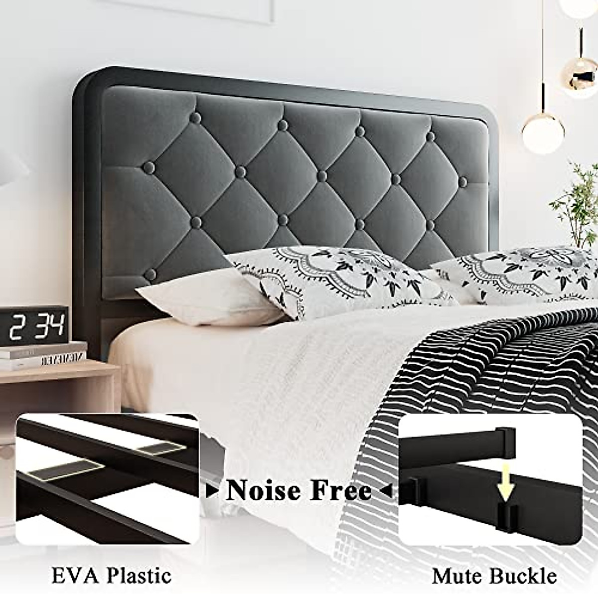 iPormis Twin Size Metal Bed Frame with Faux Leather Headboard, Curved Platform Bed Frame, Thicker Metal Steel Slats Support, 12'' Under-Bed Space, Noise-Free, Easy Assembly, Dark Gery